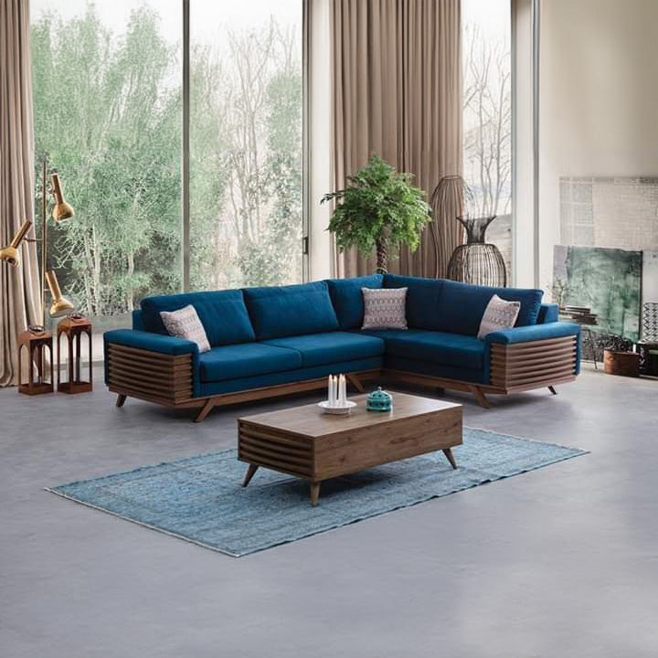 Beech wood corner sofa with table 300 x 200 cm - MK260 – Chic Homz